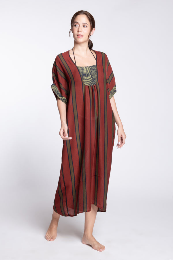 NUI Kaftan with Combi (Striped Rust) - HEMLOCK CLOTHING